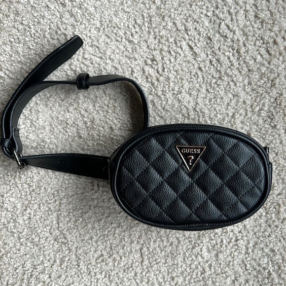 Bags | Guess Black Leather Fanny Pack | Poshmark